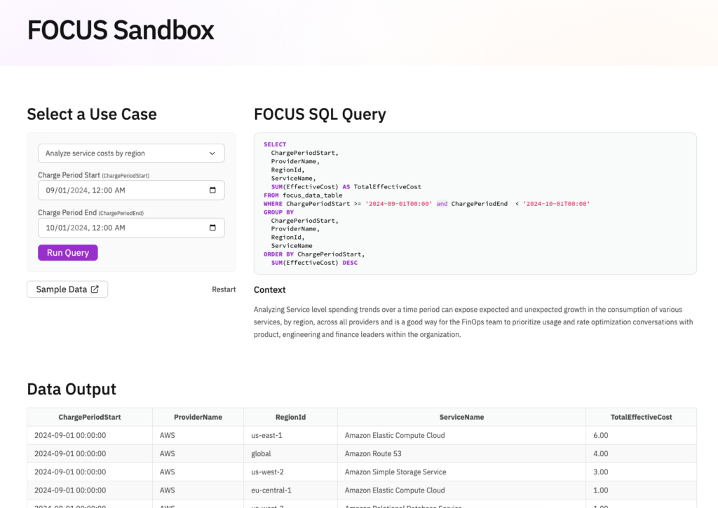 Check out the FOCUS Sandbox